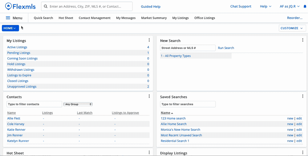 New Flexmls Dashboard Customization | SWMLS Blog | Greater Albuquerque Association of REALTORS®